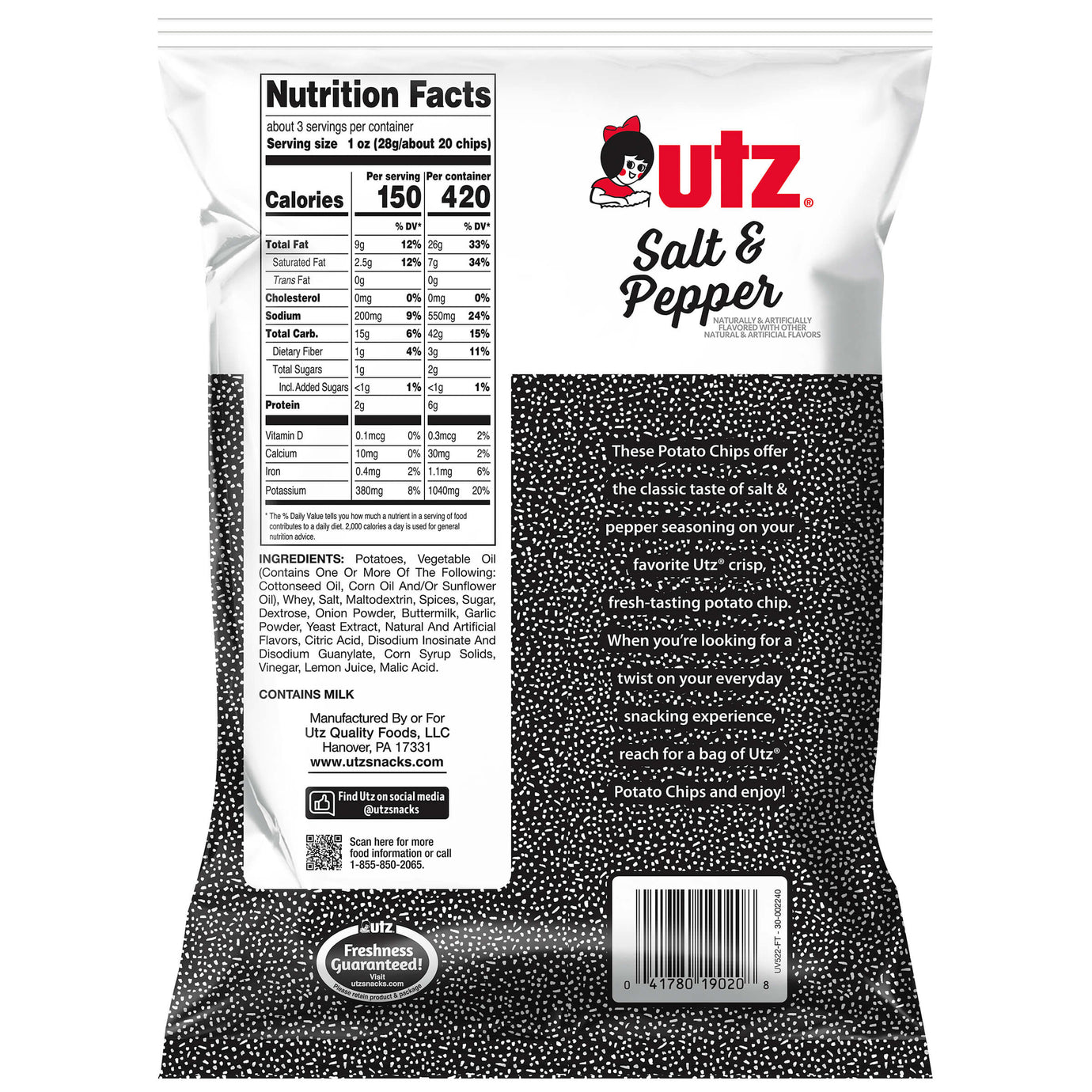 Utz Salt & Pepper Potato Chips – Utz Quality Foods