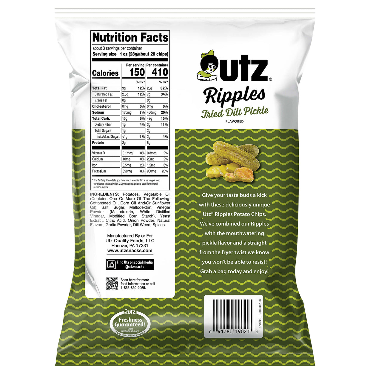Utz® Ripples Fried Dill Pickle Potato Chips – Utz Quality Foods