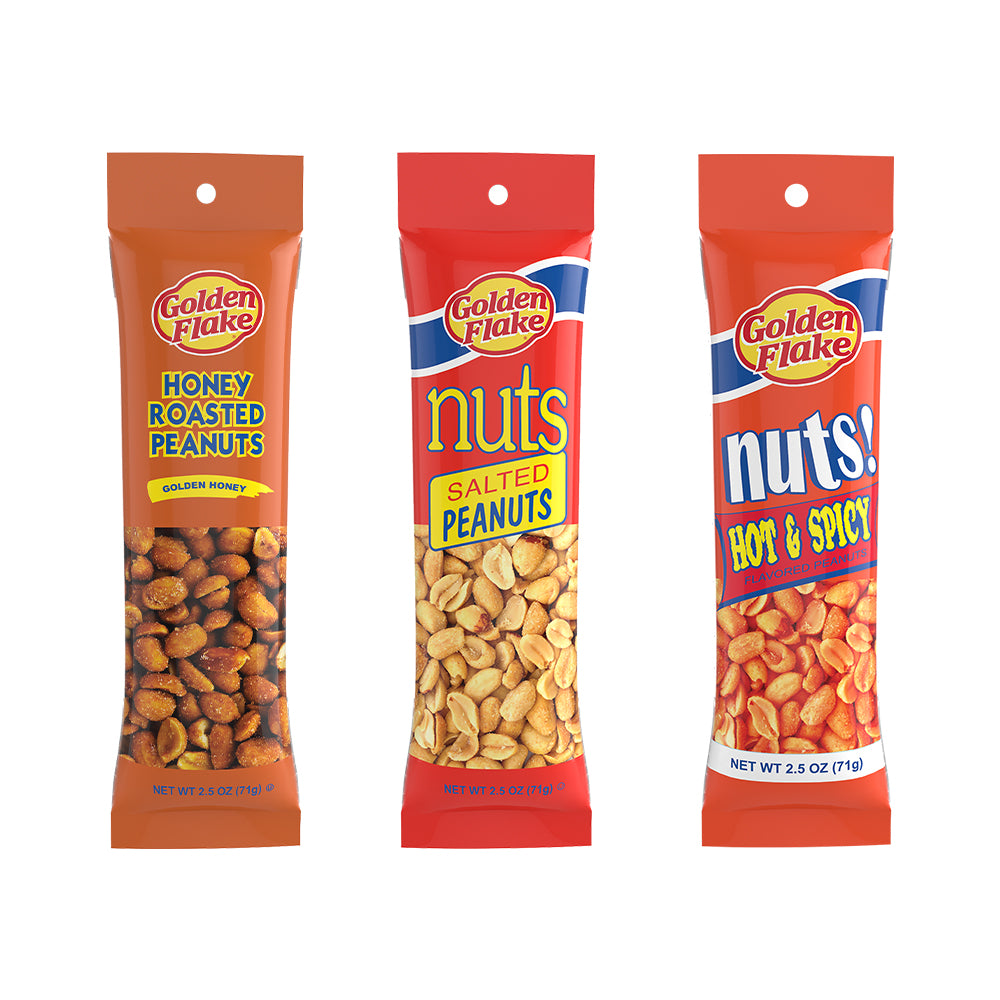 Golden Flake Nuts Variety Pack – Salted, Hot & Spicy, and Honey Roaste ...