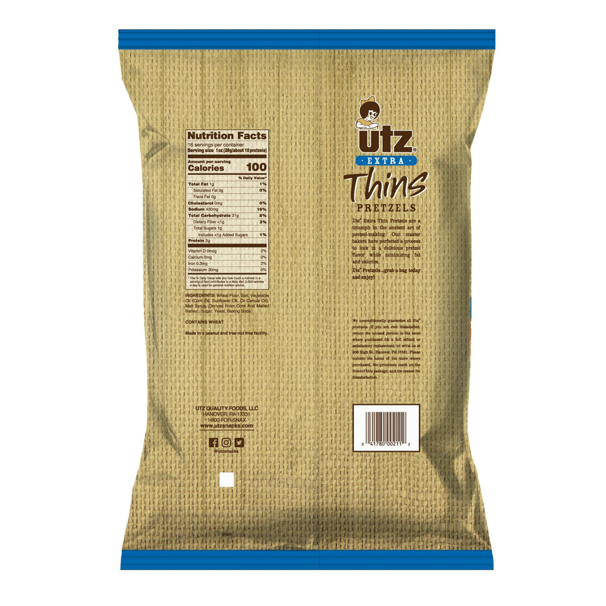 Utz Pretzels Extra Thins 16 Oz Utz Quality Foods